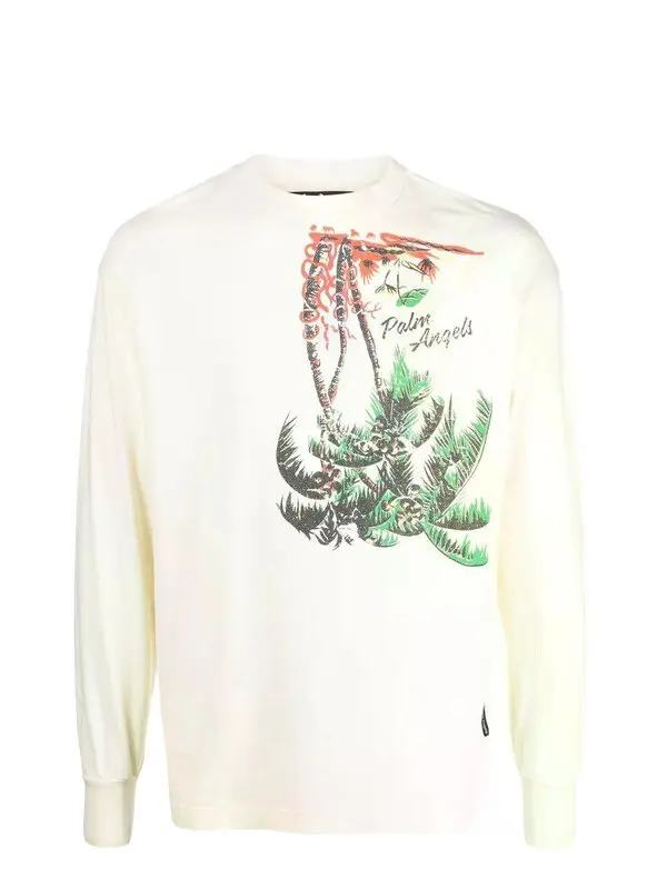 Palm Angels Graphic Print Long Sleeve Sweatshirt - Neutrals