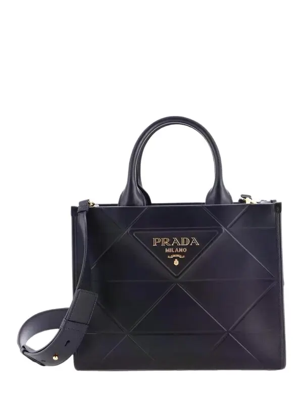 Prada Embossed Leather Shopper Tote Bag - Black