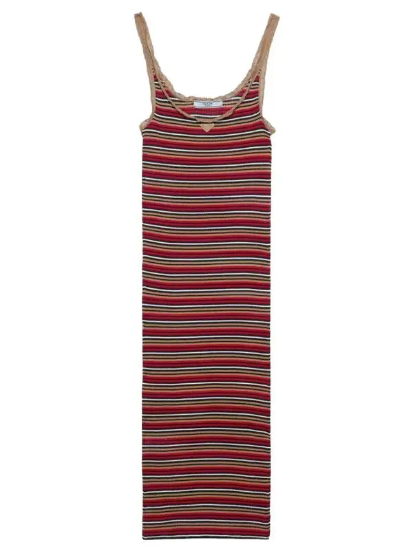 Prada Striped Cotton Knit Midi Dress - Blue