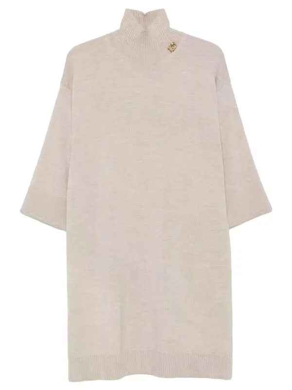 Fabiana Filippi Brooch Detail Knitted Mini Dress - Neutrals