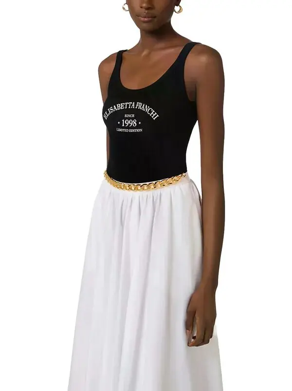 Elisabetta Franchi Logo-print Ribbed Bodysuit - Black