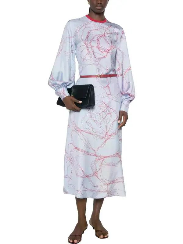 Fabiana Filippi Floral Print Belted Midi Dress - Blue