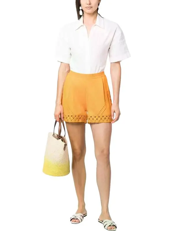 Alberta Ferretti Geranium Cotton Open Knit Shorts - Orange