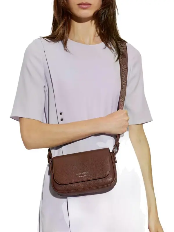 Emporio Armani Logo-print Pebbled-effect Shoulder Bag - Brown