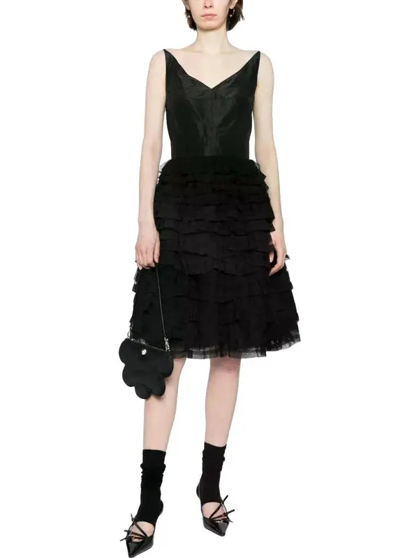 Marc Jacobs Tiered Tulle V-neck Dress - Black