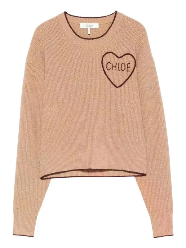 Chloé Heart-embroidered Ribbed Knit Sweater - Neutrals