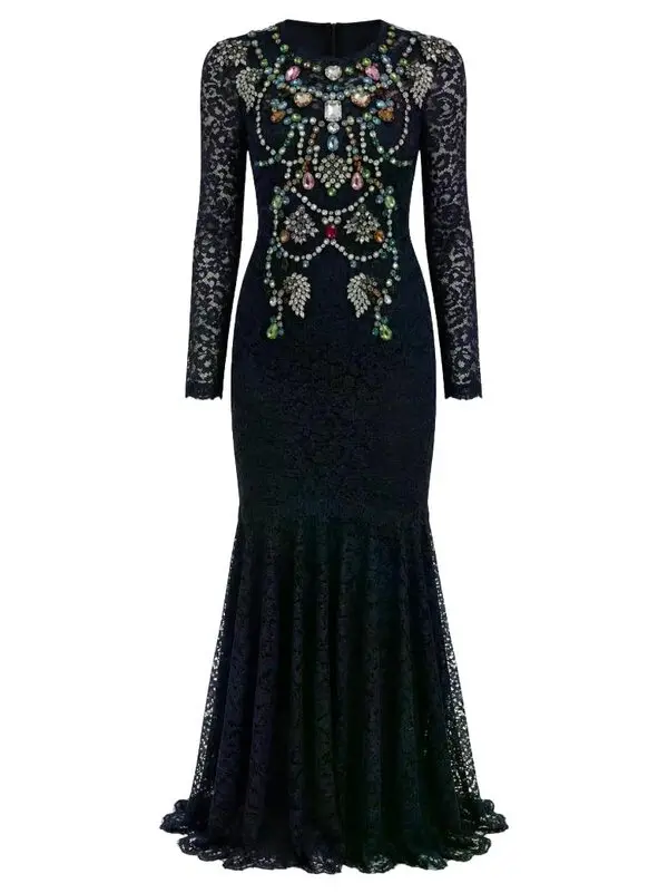 Dolce & Gabbana Crystal-embellished Lace Maxi Dress - Blue