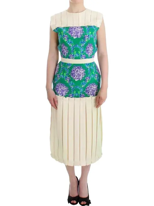 CATERINA GATTA Floral Print Pleated Midi Dress - Neutrals