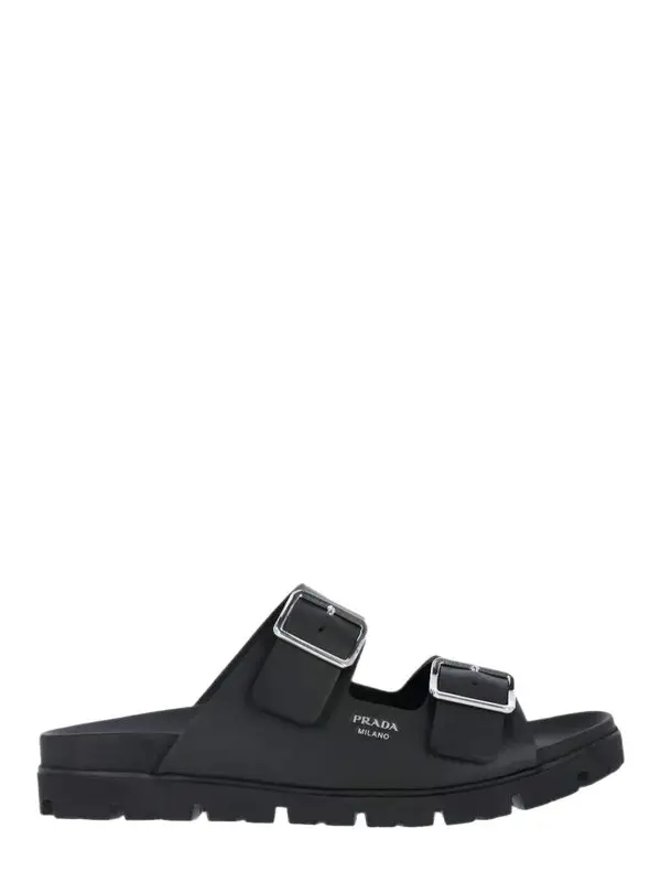Prada Logo Buckle Fastening Sandals - Black