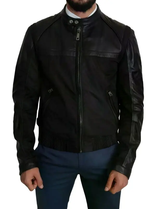 Dolce & Gabbana Paneled Leather Bomber Jacket - Black