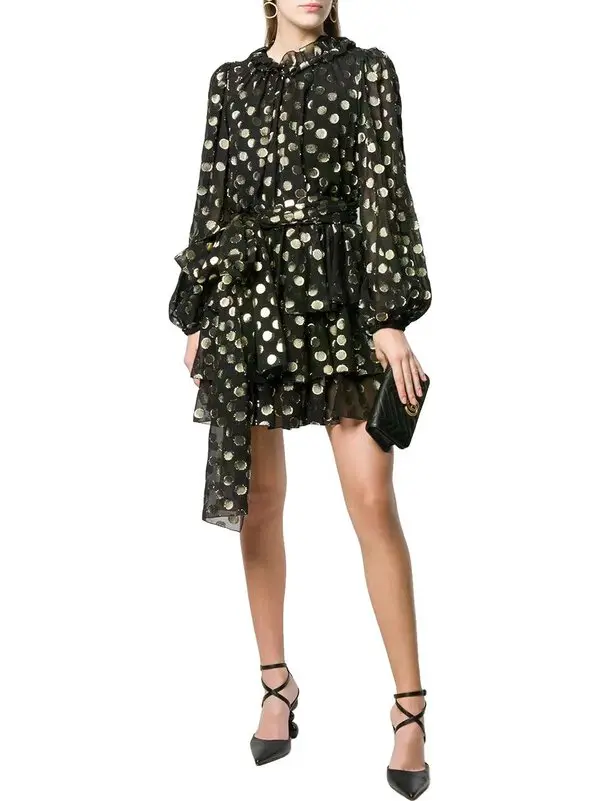Dolce & Gabbana Polka Dot Metallic Tiered Dress - Black