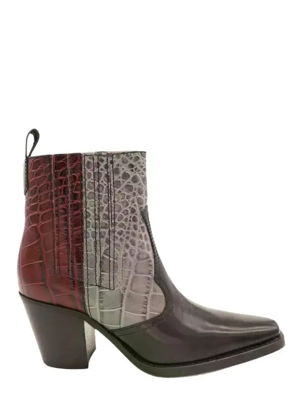 GANNI Crocodile-effect Ankle Boots - Black