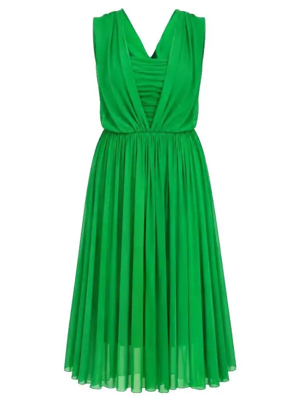 Dolce & Gabbana Pleated Silk Midi Dress - Green