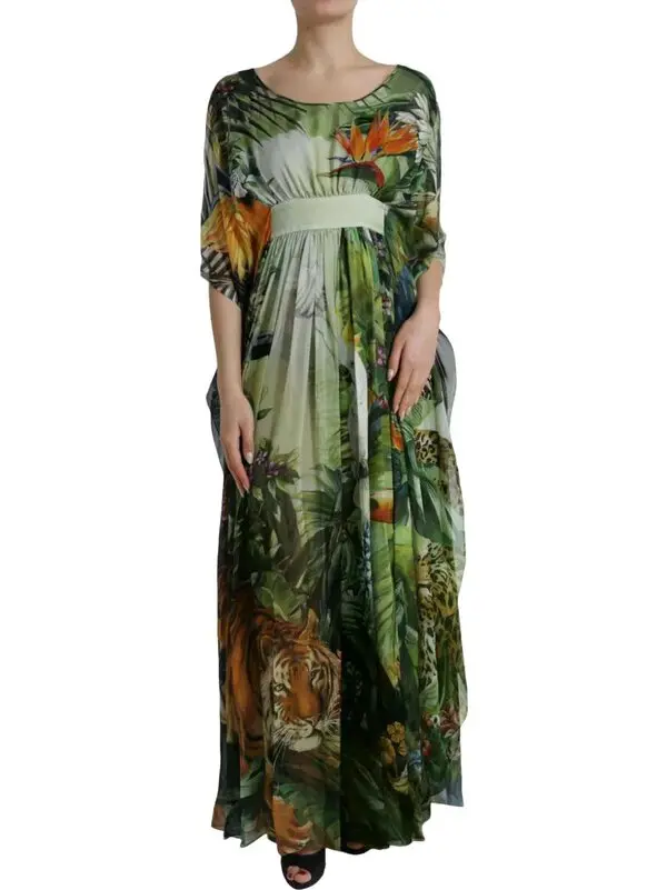 Dolce & Gabbana Jungle Print Silk Chiffon Maxi Dress - Green