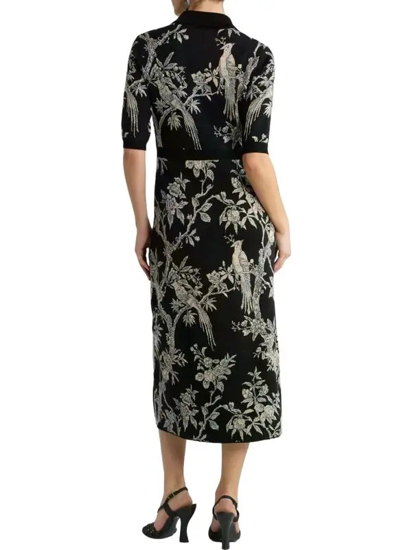 Etro Wool-blend Jacquard Midi Shirt Dress With Nature Motif - Black