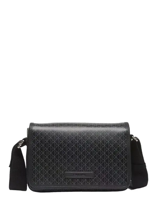 Calvin Klein Monogram Print Foldover Crossbody Bag - Black