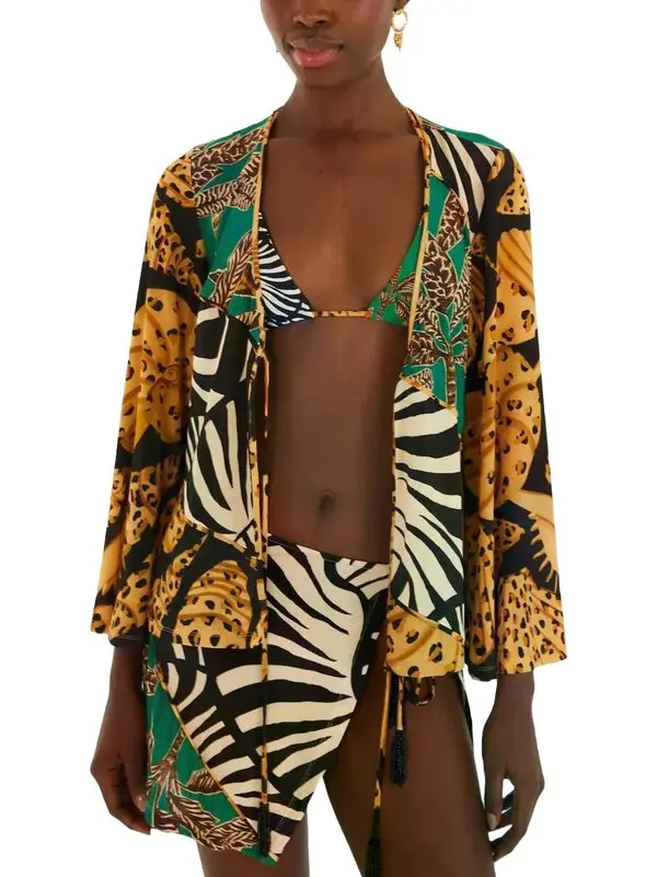 Farm Rio Mixed-print Tie-front Blouse - Black