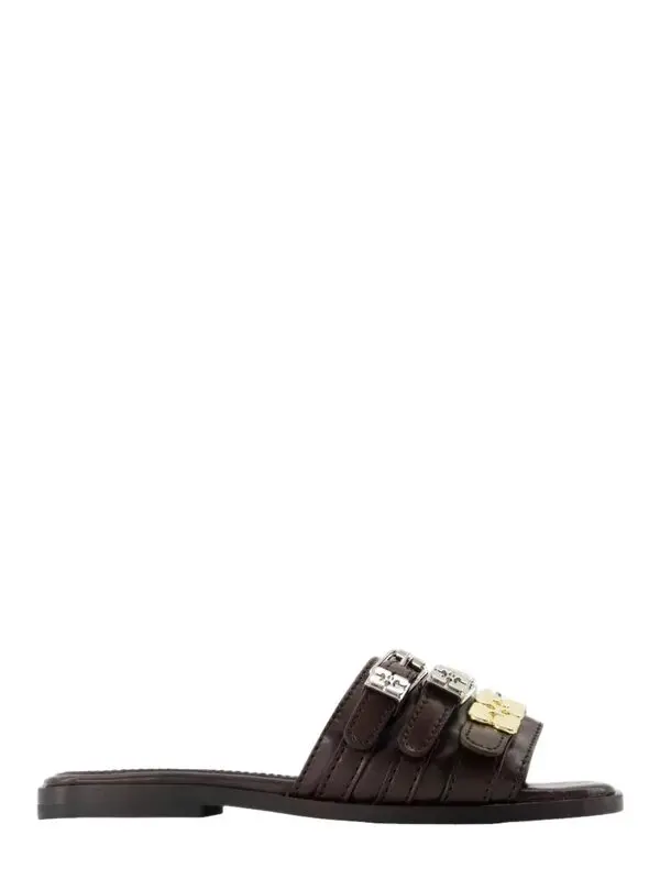 GANNI Sue Triple Buckle-strap Mules - Brown