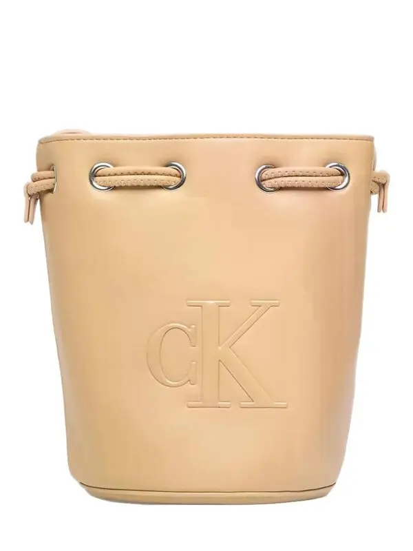 Calvin Klein Embossed Logo Drawstring Bucket Bag - Neutrals