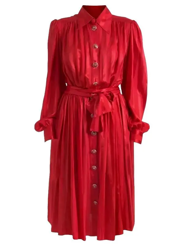 Dolce & Gabbana Belted Pleated Midi Dress - Red