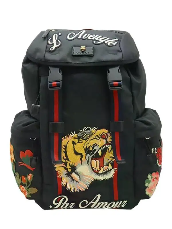 Gucci Techno Canvas Backpack With Embroidery - Black