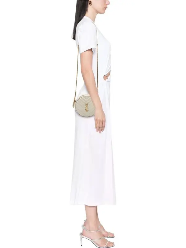 Saint Laurent Grain De Poudre Chevron Round Vinyle Camera Bag Crossbody Bag - White