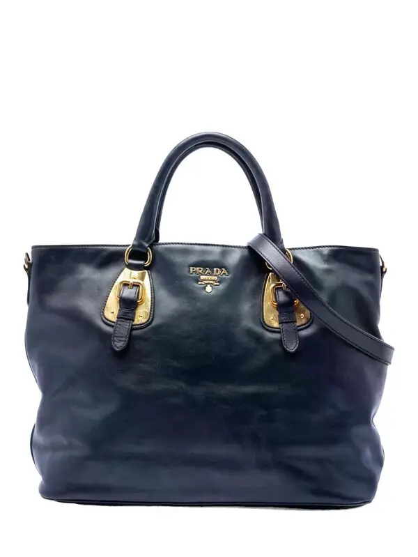 Prada Soft Calfskin Open Convertible Shopping Tote Satchel - Blue