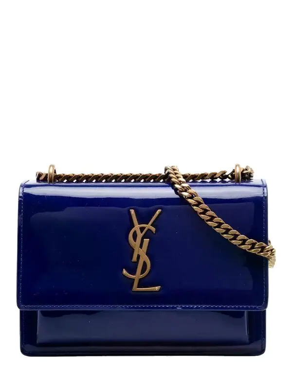 Saint Laurent Patent Monogram Sunset Crossbody Bag - Blue