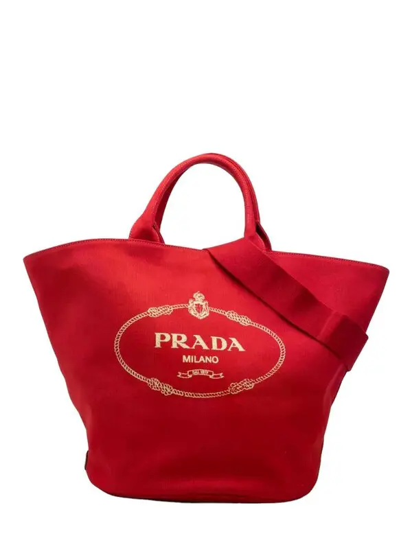Prada Canvas Canapa Logo Satchel - Red
