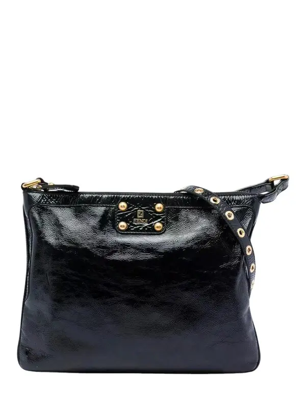 Fendi Crinkled Patent Crossbody Bag - Black