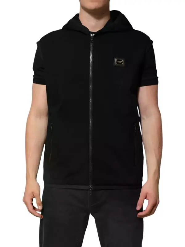 Dolce & Gabbana Sleeveless Logo Plaque Hoodie - Black