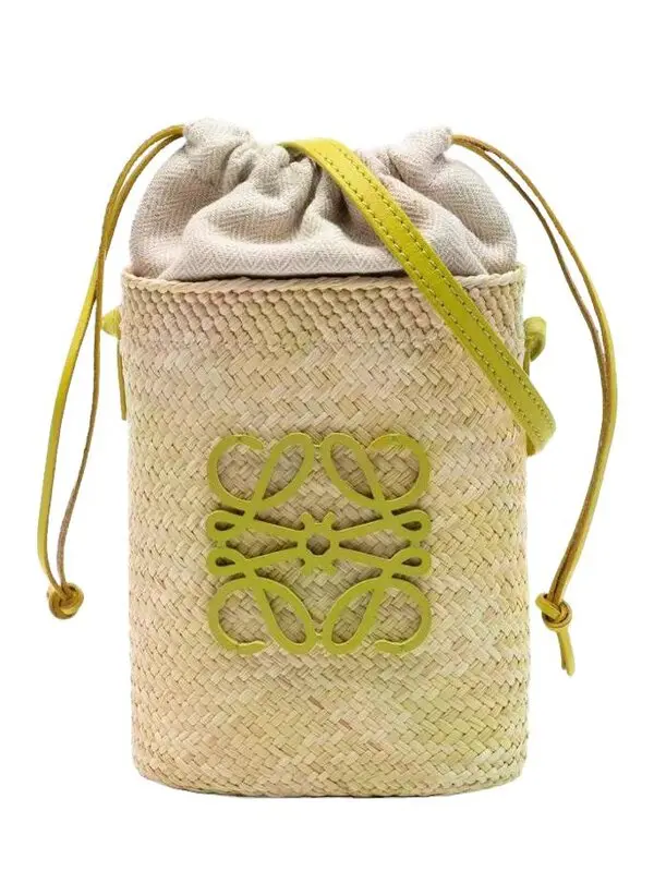 Loewe Raffia Anagram Square Pocket Bucket Bag - Green