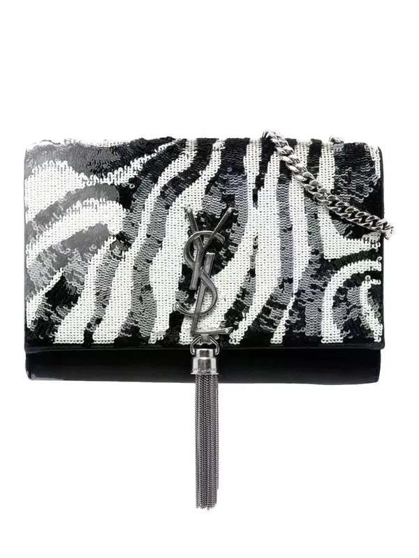Saint Laurent Small Monogram Kate Zebra Sequin Crossbody Bag - Black