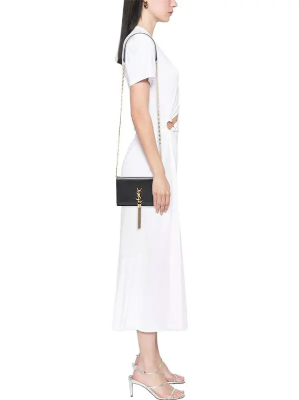 Saint Laurent Smooth Calfskin Monogram Kate Tassel Chain Wallet Crossbody Bag - Black