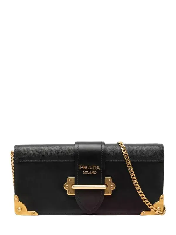 Prada City Calf And Saffiano Cahier Chain Clutch Crossbody Bag - Black