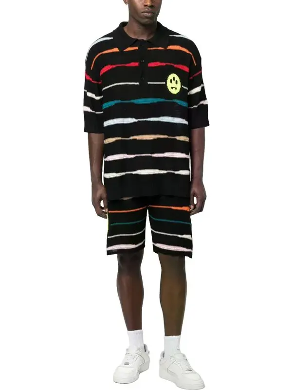 BARROW Intarsia-knit Logo Striped Shorts - Black
