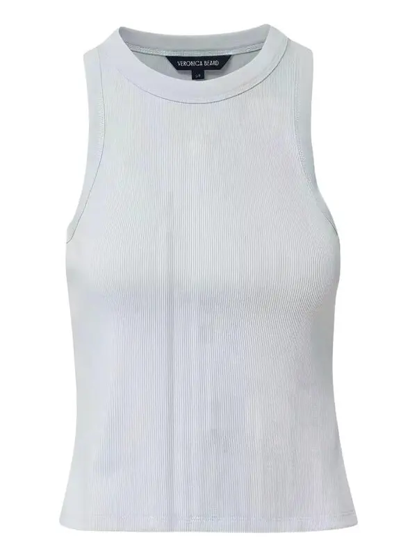 Veronica Beard Ribbed Racerback Cropped Tank Top - Blue