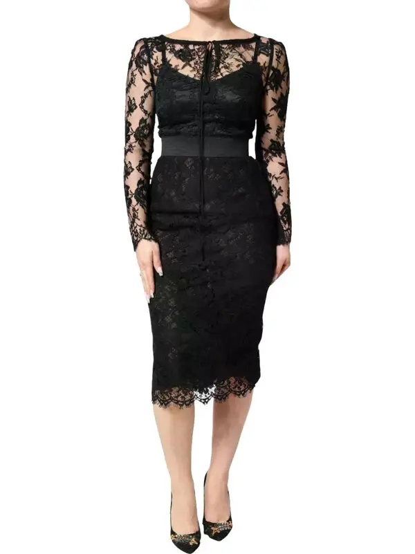 Dolce & Gabbana Lace Trim Midi Dress - Black