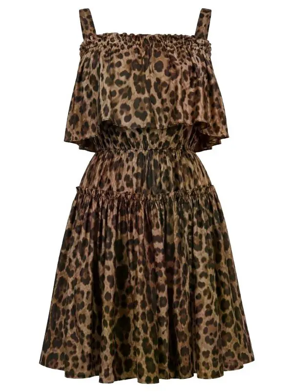 Dolce & Gabbana Leopard-print Tiered Mini Dress - Neutrals