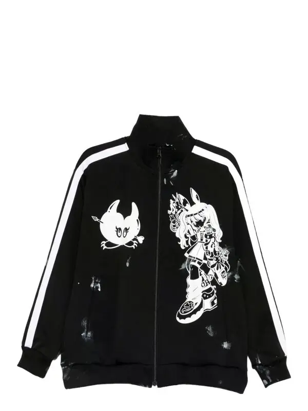 KIDILL Graphic Print Zip Jacket With Stripe Detailing - Black
