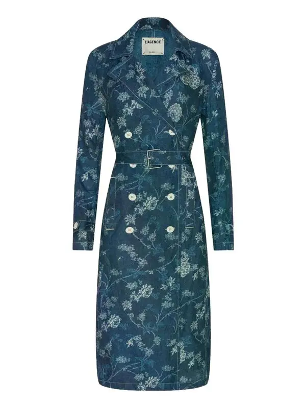 L'Agence Bradley Floral Print Trench Coat - Blue