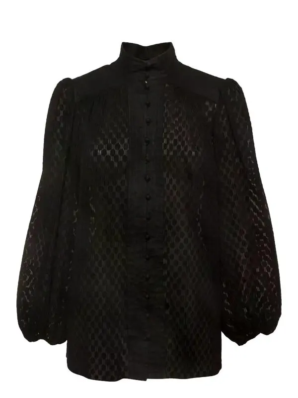 Zimmermann High Neck Long Puff Sleeve Blouse - Black