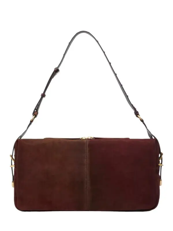 Pinko Suede Shoulder Bag With Snake-effect Trim - Brown
