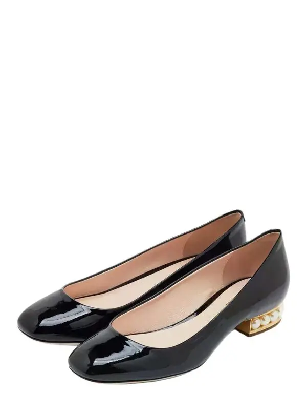 NICHOLAS KIRKWOOD Patent Leather Round Toe Pumps With Faux Pearl Embellishments - Black