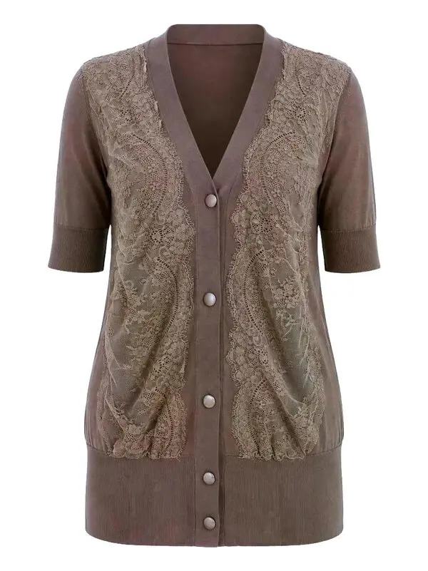 PINK MEMORIES Lace Embellished V-neck Cardigan - Purple
