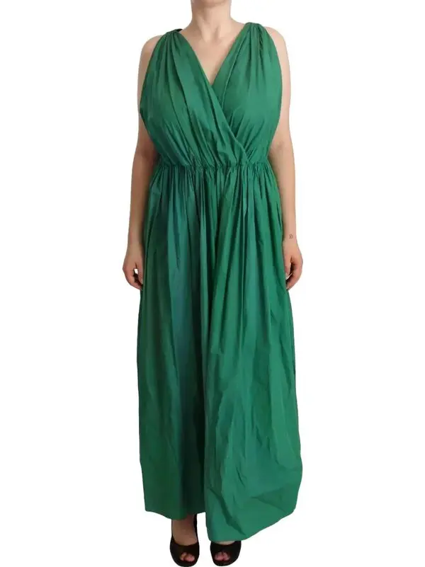 Dolce & Gabbana Pleated V-neck Maxi Dress - Green