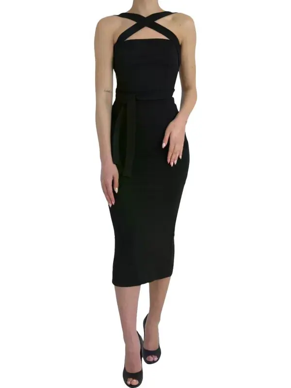Dolce & Gabbana Criss-cross Halterneck Midi Dress - Black