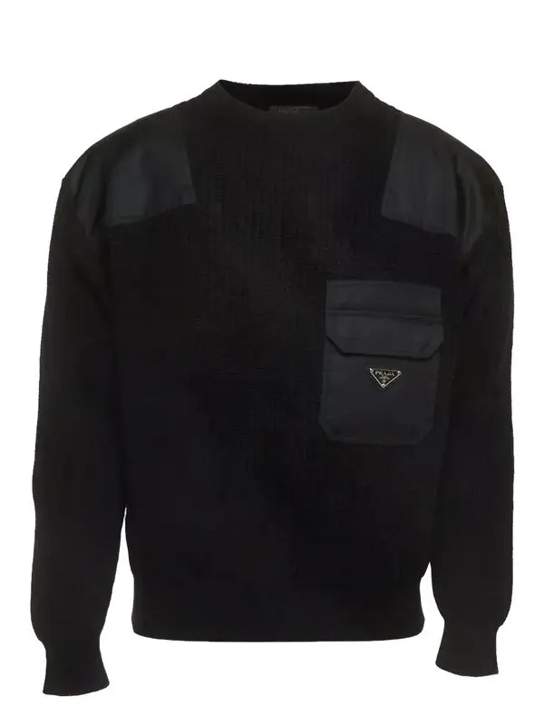 Prada Re-nylon Logo Plaque Sweater - Black