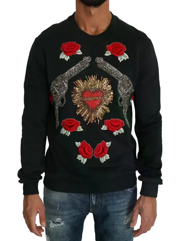 Dolce & Gabbana Sacred Heart Embellished Crew Neck Sweater - Black