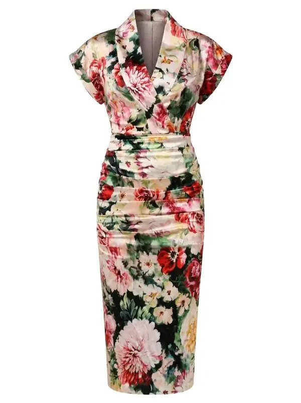 Dolce & Gabbana Floral Print V-neck Midi Dress - Neutrals